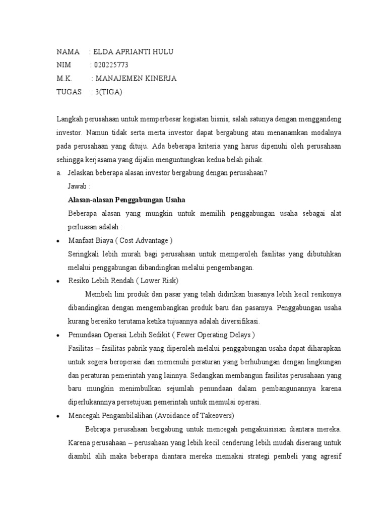 Tugas 3 Manajemen Kinerja Elda | PDF | Bisnis | Pengelolaan Keuangan & Uang