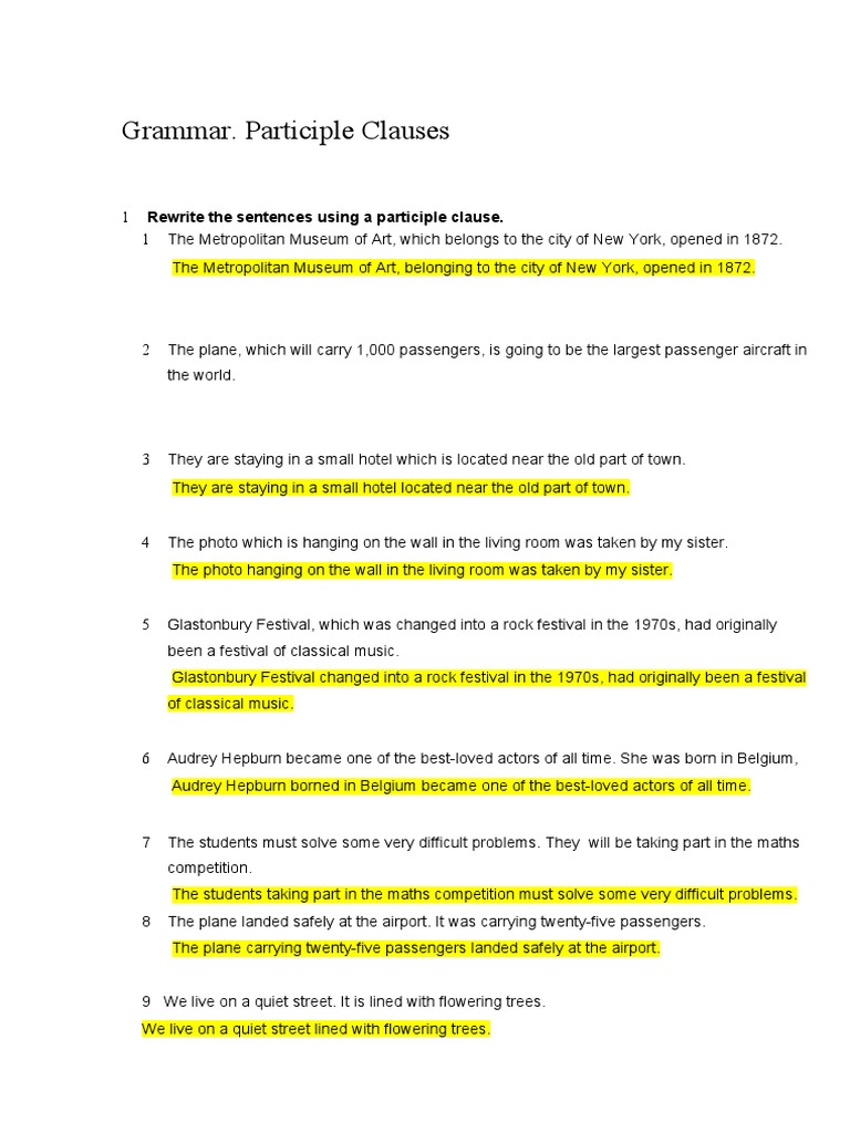 Participle Clauses in Sentences | PDF