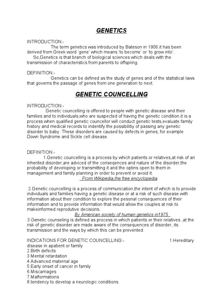 Overview of Genetic Counseling | PDF | Genetic Counseling | Genetic Testing