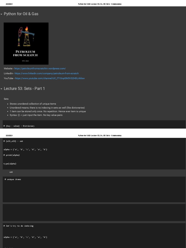 Python For Oil & Gas: # (Key: Value) - Dictionary | PDF | Computer ...