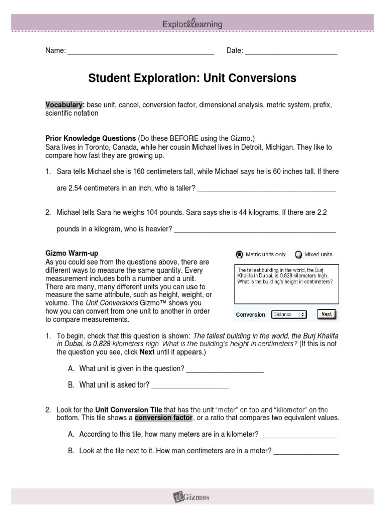 Student Exploration - Unit Conversions | PDF | Numbers | Kilogram