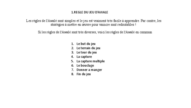 Les Règles de L'awalé | PDF