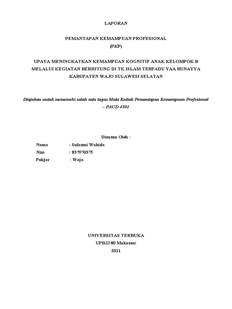 02 - Contoh Laporan PKP Ut Pgpaud | PDF