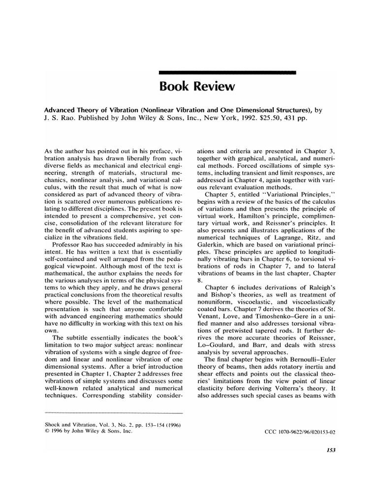 Advanced Theory of Vibration Nonlinear Vibration A | PDF | Elasticity ...