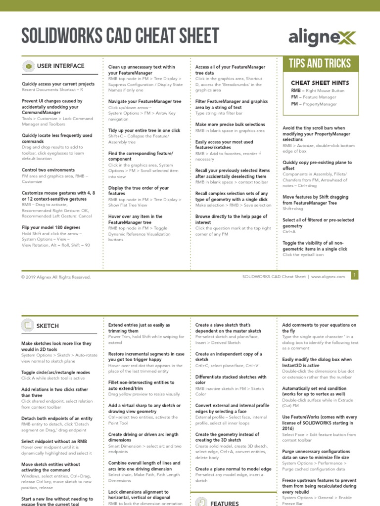 SOLIDWORKS CAD Cheat Sheet: Tips and Tricks | PDF | Computer Science ...