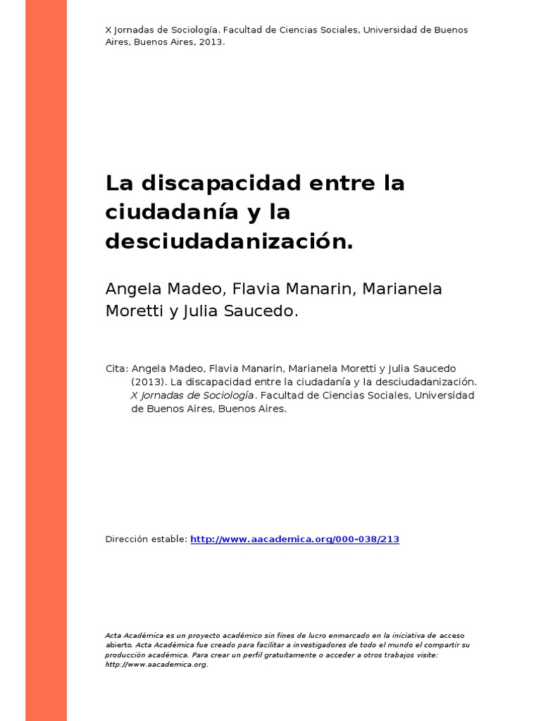 Angela Madeo, Flavia Manarin, Mariane (..) (2013) - La Discapacidad ...