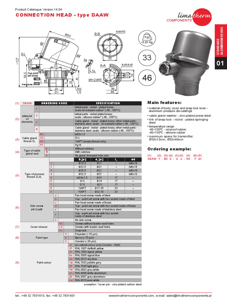 Connection Head - Type Daaw: Main Features | Download Free PDF | Screw ...