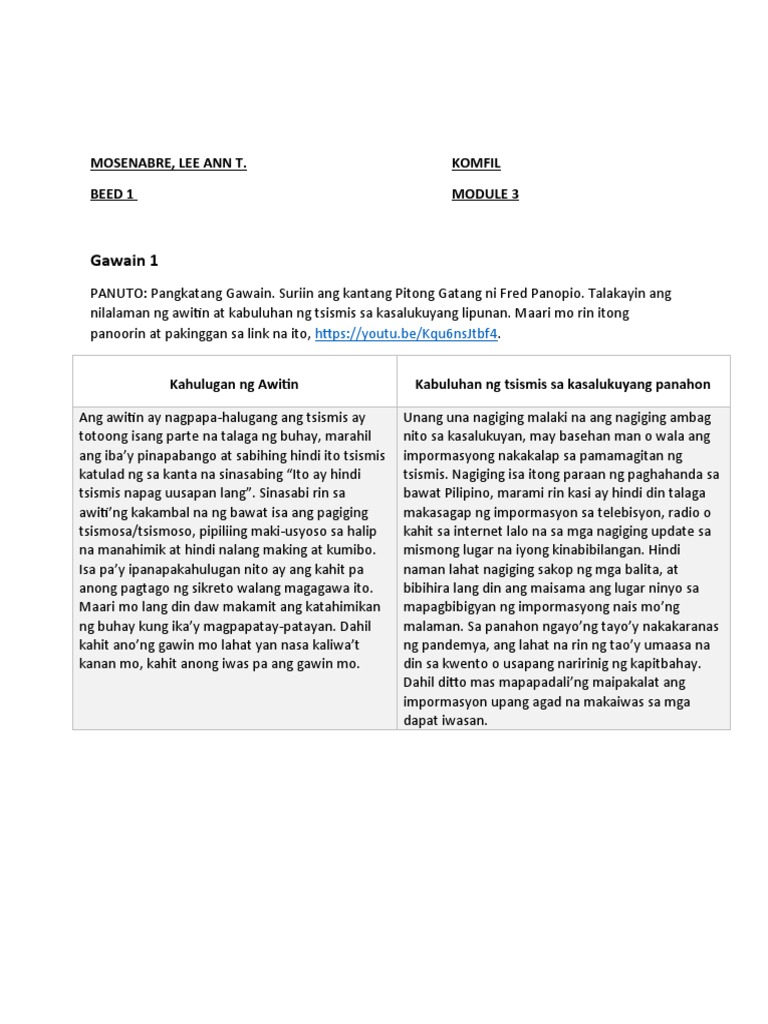 MOSENABRE LEE ANN T. KOMFIL Module 3 | PDF