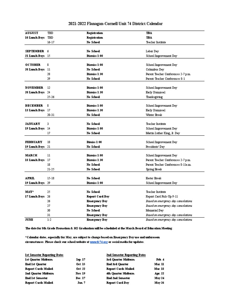2021-2022 District Calendar - Sheet1 | PDF | Academic Term | Academia