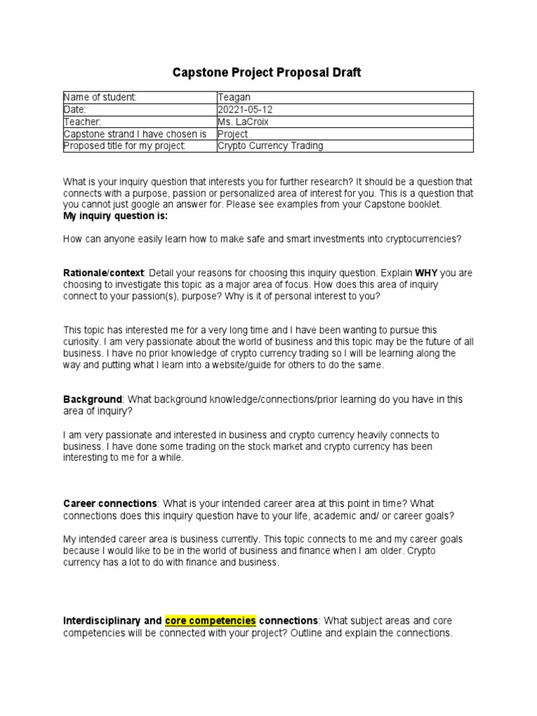 Capstone Project Proposal | PDF | Mentorship | Cryptocurrency