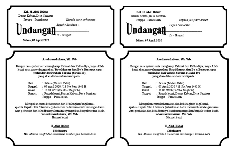 Undangan 2 KOLOM - Pernikahan | PDF