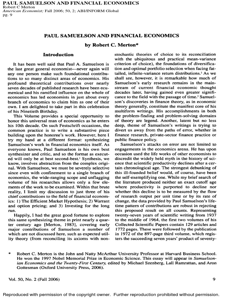 Paul Samuelson - Economics | PDF | Copyright | Intellectual Property Law