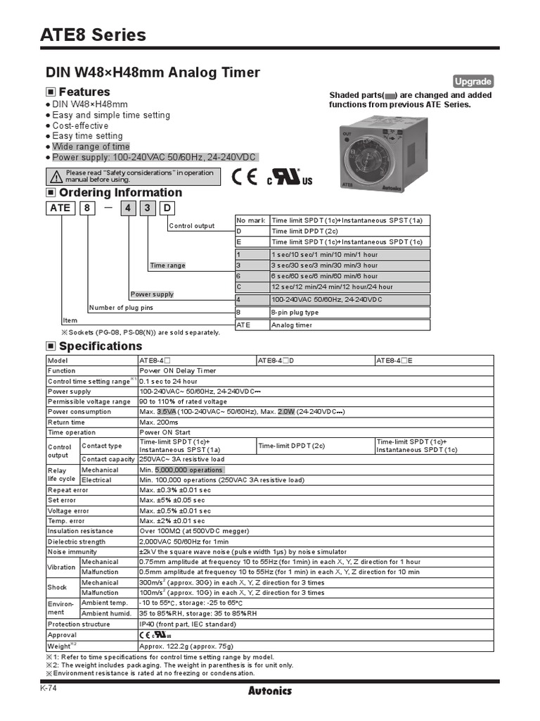 ATE8 Series: DIN W48×H48mm Analog Timer | Download Free PDF ...
