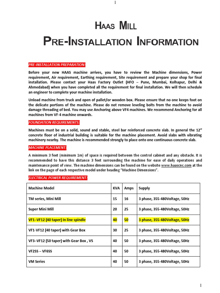 Haas Machine Installation Guide | PDF | Mains Electricity | Equipment