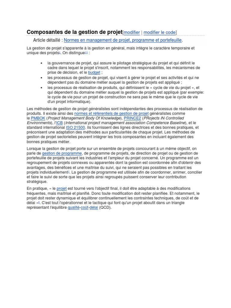 Composantes clés de la gestion de projet | PDF | Gestion de projet ...
