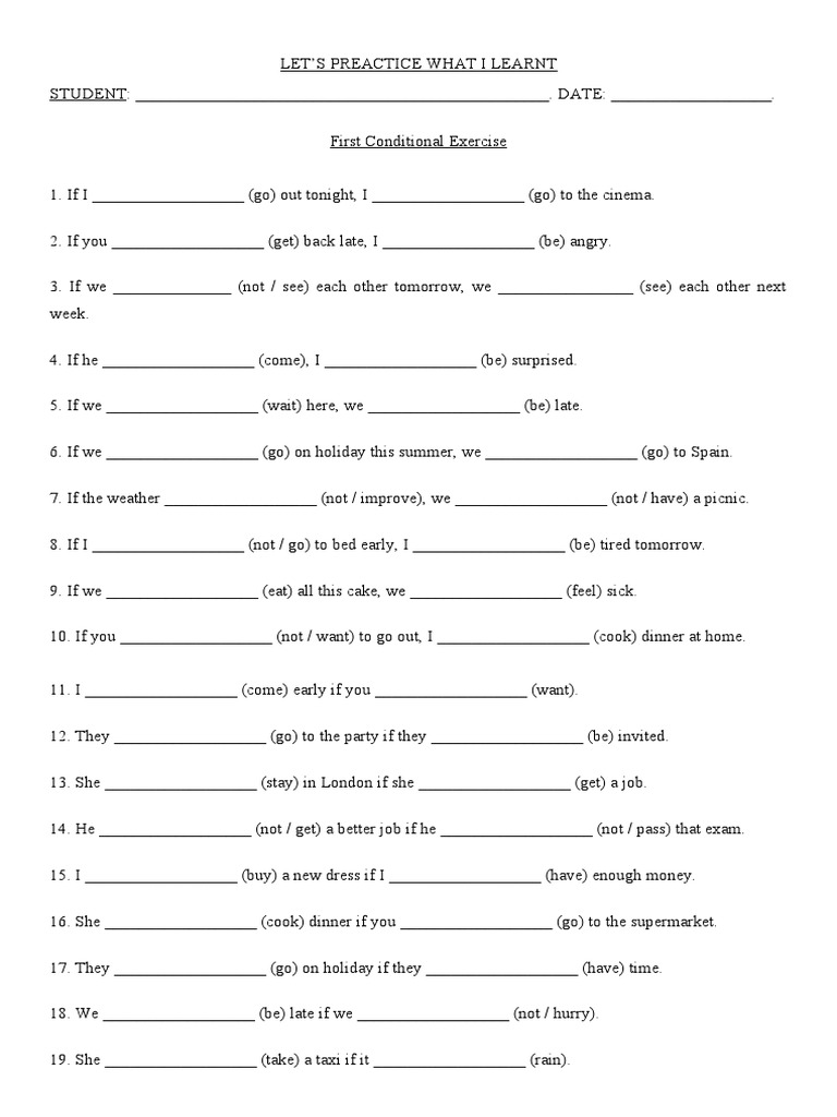 Ejercicios First Conditional | PDF