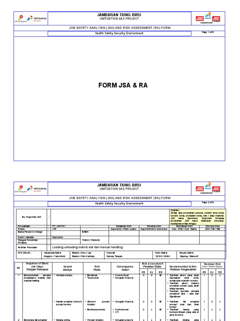 Form JSA RA - Loading Unloading Material, Alat Da Manual Handling | PDF
