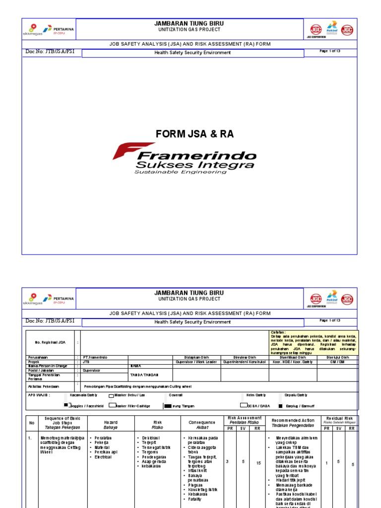JSA Pemotongan Pipa Scaffolding DGN Cutting Wheel | PDF