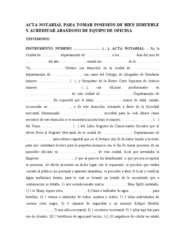 Modelo de Acta Notarial | PDF | Derecho