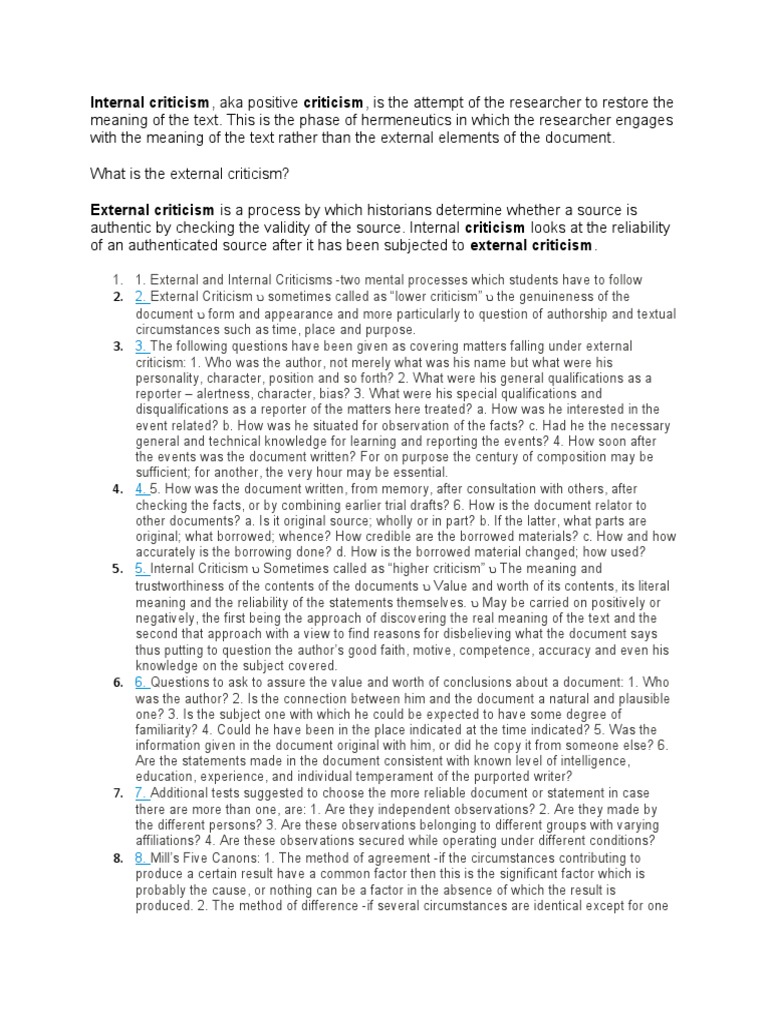 Internal vs External Criticism Explained | PDF | Experiment ...