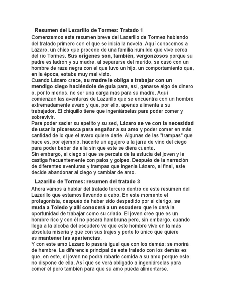 Resumen Del Lazarillo de Tormes | PDF