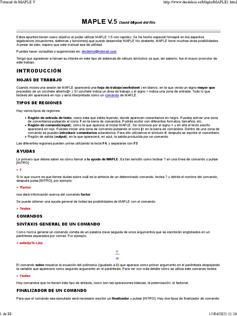 Tutorial de MAPLE V | PDF | Logaritmo | División (Matemáticas)
