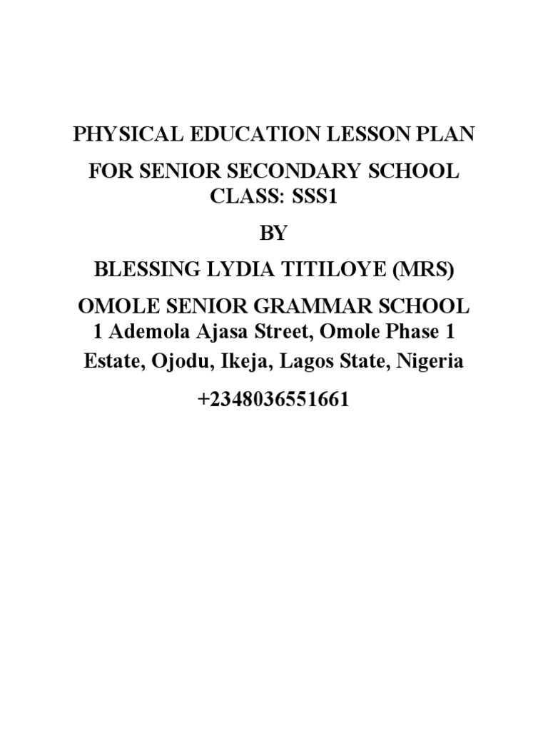 Phe Lesson Plan SS1 SS3 2ND Term by Blessing Titiloye | PDF | First Aid ...
