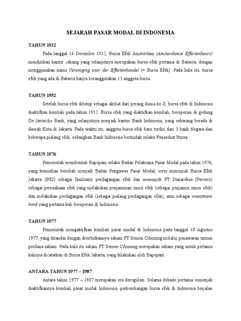 Sejarah Pasar Modal Di Indonesia | PDF