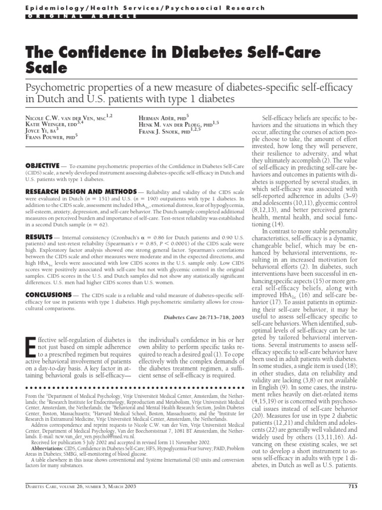 The Confidence in Diabetes Self-Care Scale (adultos) (Alemania y USA ...
