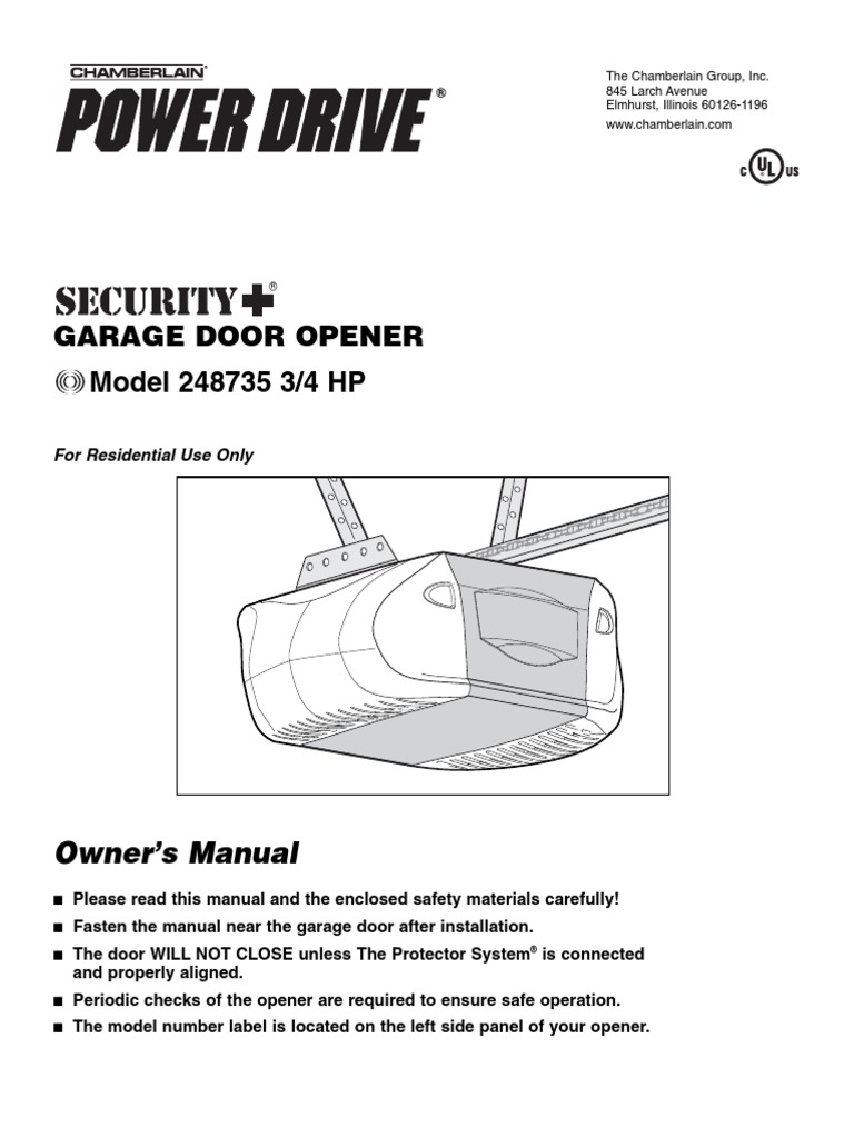 Garage Door Opener Model 248735 3/4 HP: Owner's Manual | PDF | Nut ...