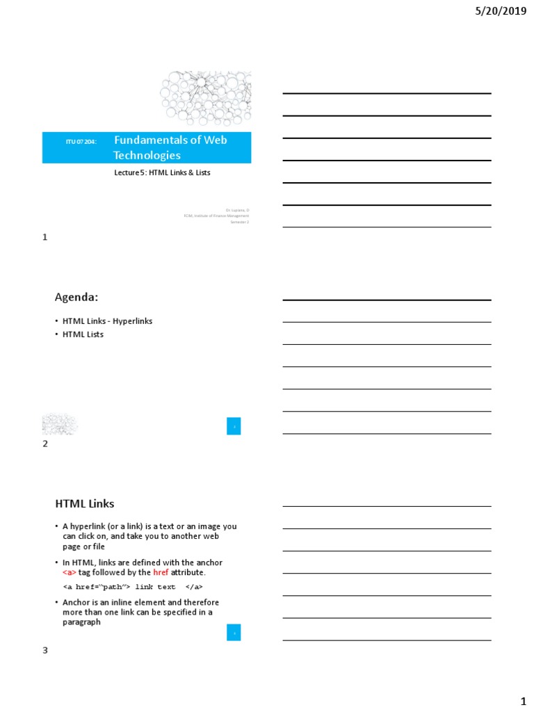 Lecture 5 HTML Links & Lists | PDF | Hyperlink | Html Element