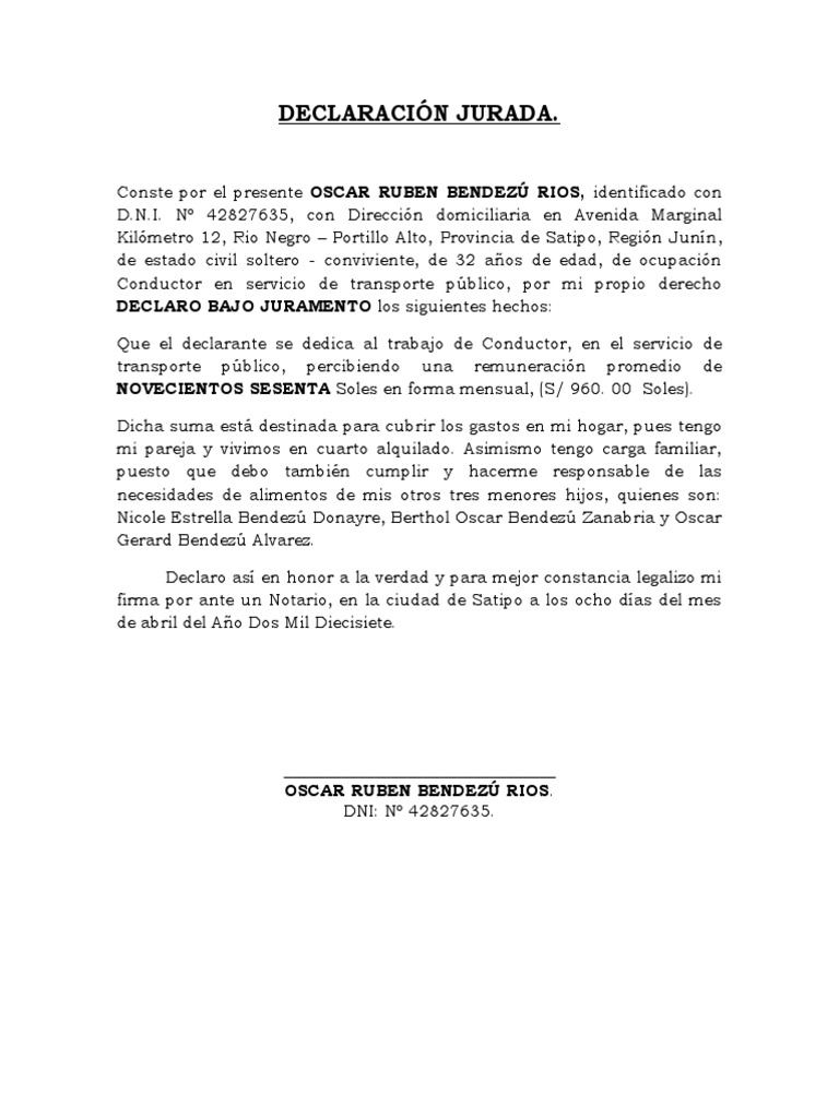 Declaración Jurada | PDF | Política | Ciencias sociales