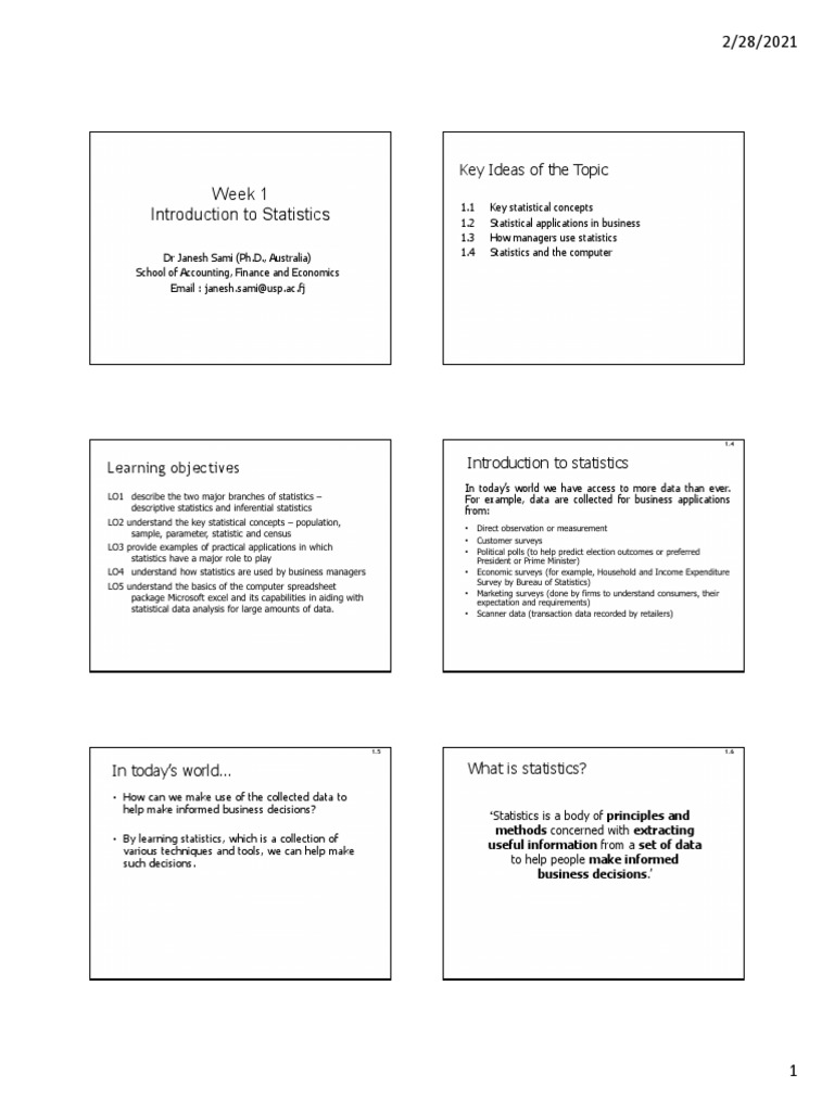 Week 1 Introduction To Statistics Key Ideas Of The Topic Download