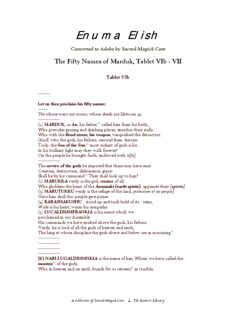 Enuma Elish - The Babylonian Epic of Creation - 1 | PDF | Comparative ...