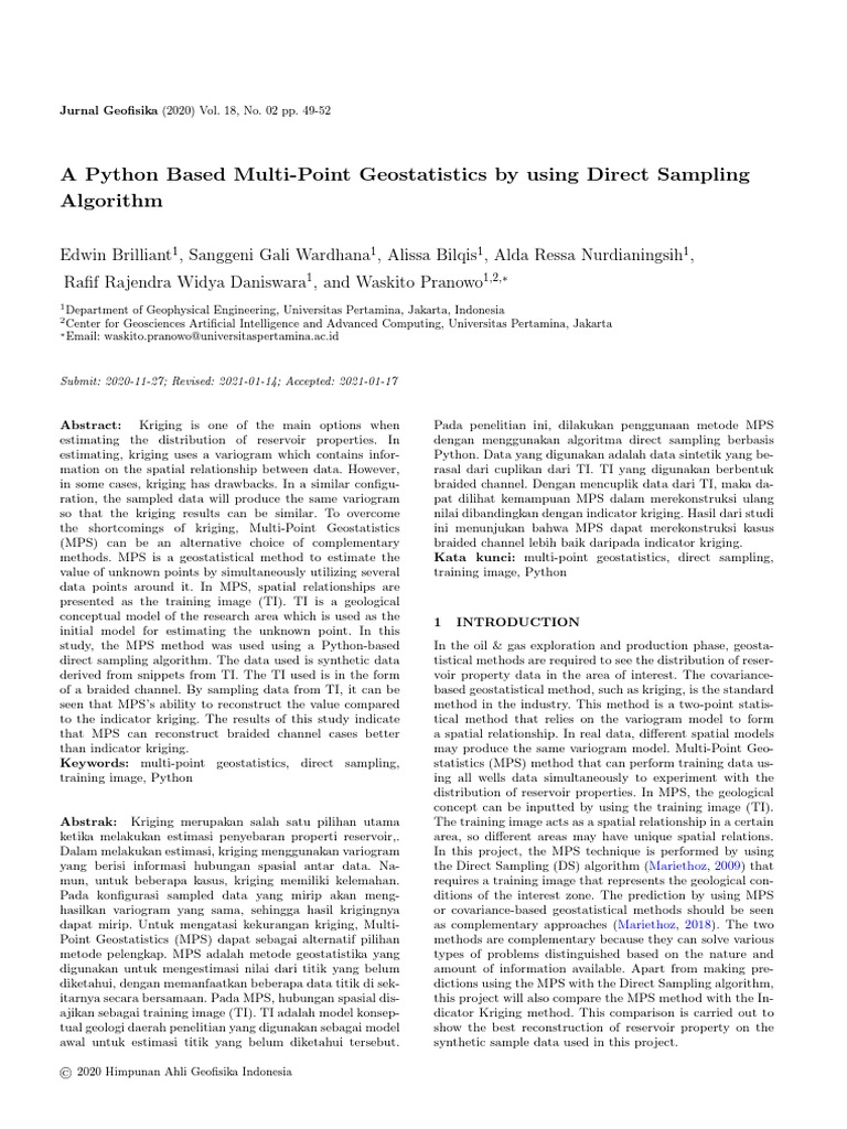 A Python Based Multi-Point Geostatistics by Using Direct Sampling Algorithm | PDF | Scientific ...