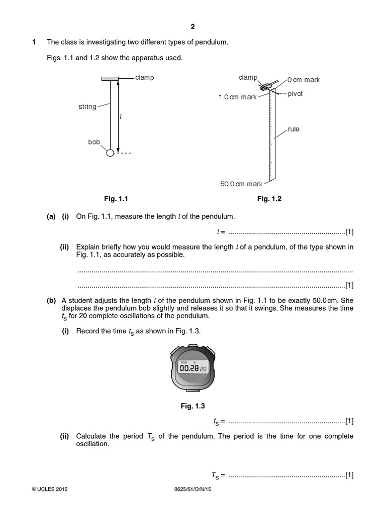 Practical Pendulum 0625 - w15 - QP - 61 | PDF | Pendulum | Physics