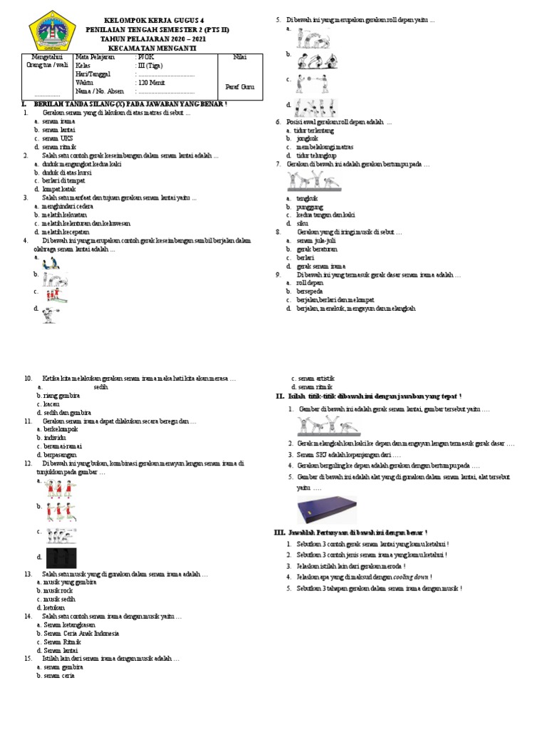 Soal PTS 2 Pjok KLS 3 TP 20 - 21 | PDF