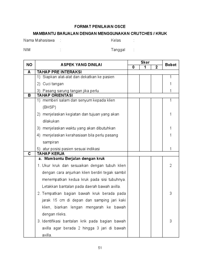 16.B Format Osce Membantu Menggunakan Kruk 5B | PDF