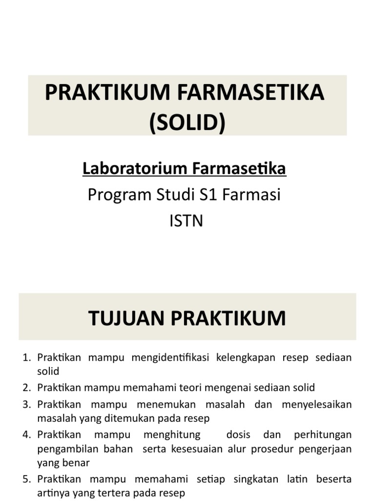 Praktikum Sediaan Solid Farmasi | PDF | Pengembangan Diri | Kesehatan Holistik