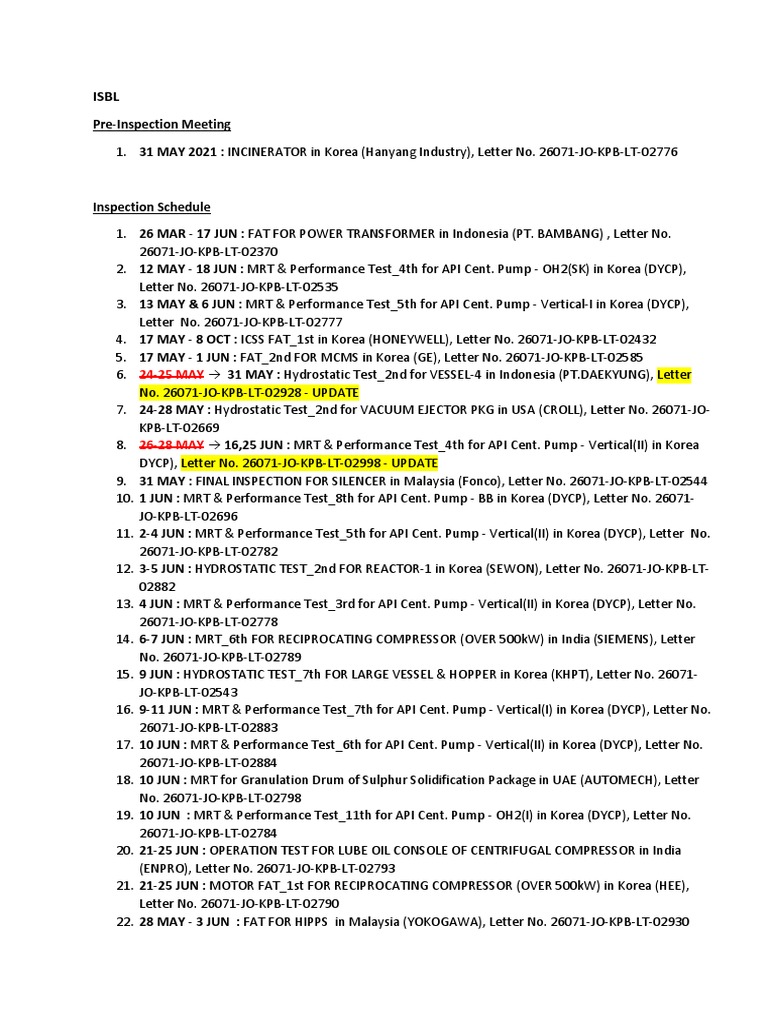 Hand Out Shop Inspection - ISBL - OSBL 210527 | PDF | Turbomachinery ...