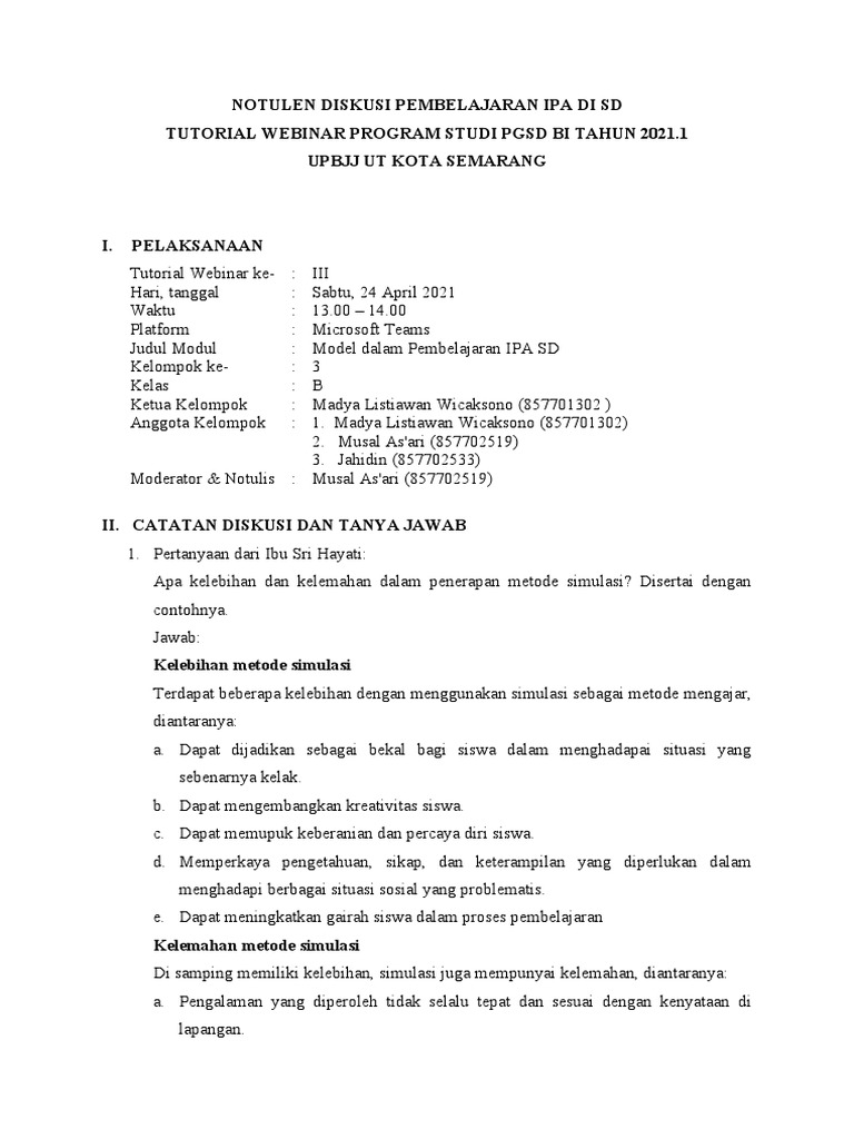 Notulen Diskusi Tuweb Modul Ke 3 - Kelompok Ke-3 - Kelas B | PDF