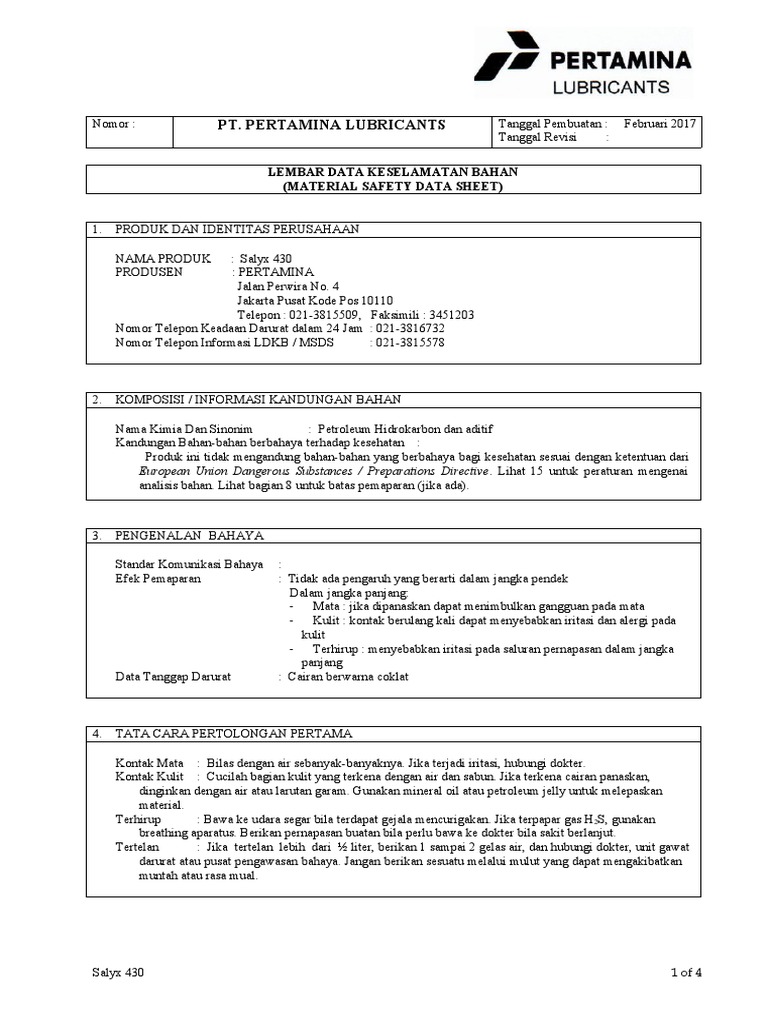 MSDS - Salyx 430 | PDF
