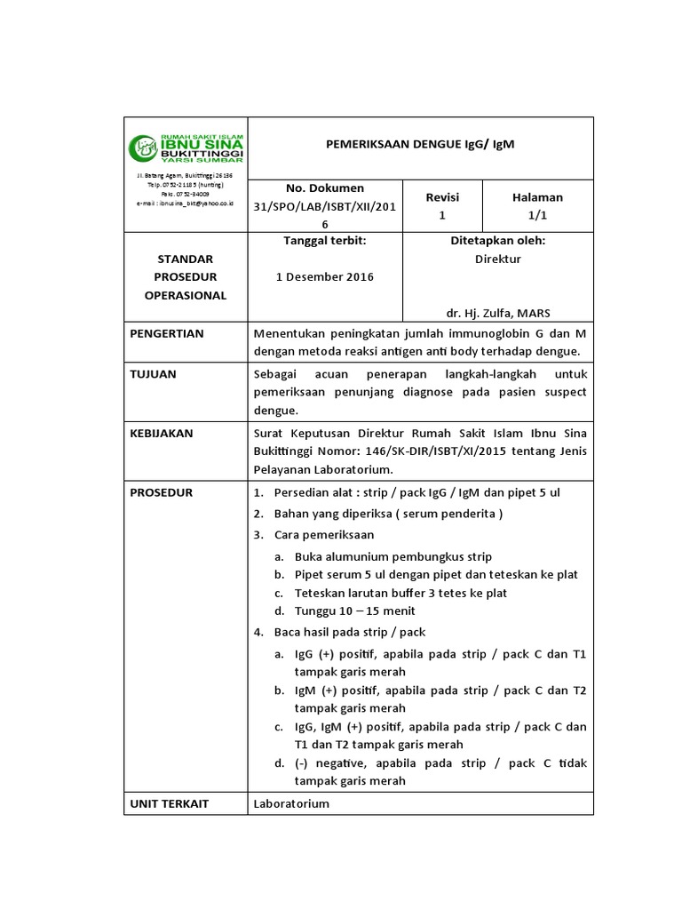 SPO PEMERIKSAAN DENGUE IgG IgM | PDF
