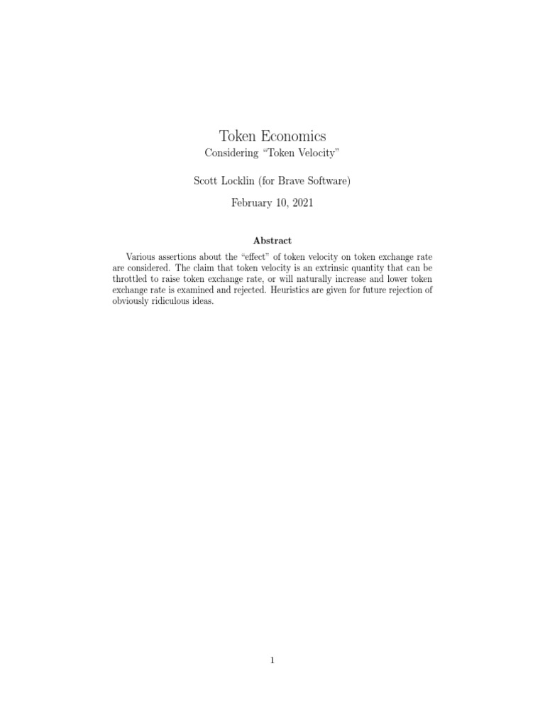 Token Economics: Considering "Token Velocity" Scott Locklin (For Brave ...