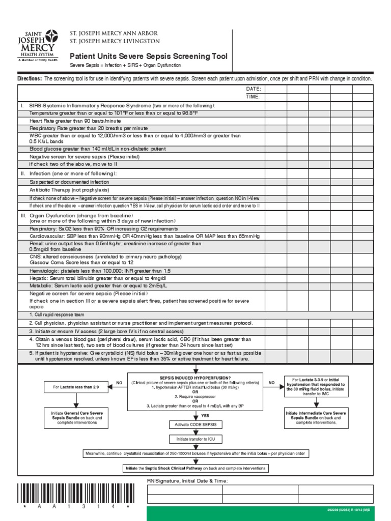 Severe Sepsis Screening Tool Guide | PDF | Sepsis | Medical Specialties