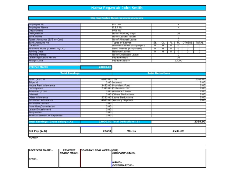 Form Template Format Slip Gaji Karyawan Swasta Sederhana Dalam Excel ...