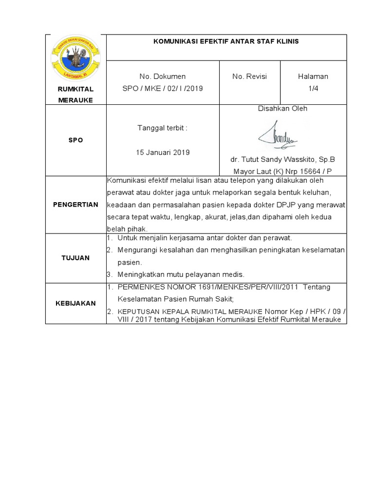 Mke 1 Ep 1 Spo Komunikasi Efektif Antar Staf Klinis | PDF | Sains & Matematika