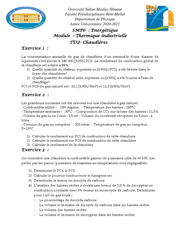 TD2 SMP6 20-21 | PDF | Chaudière | La combustion