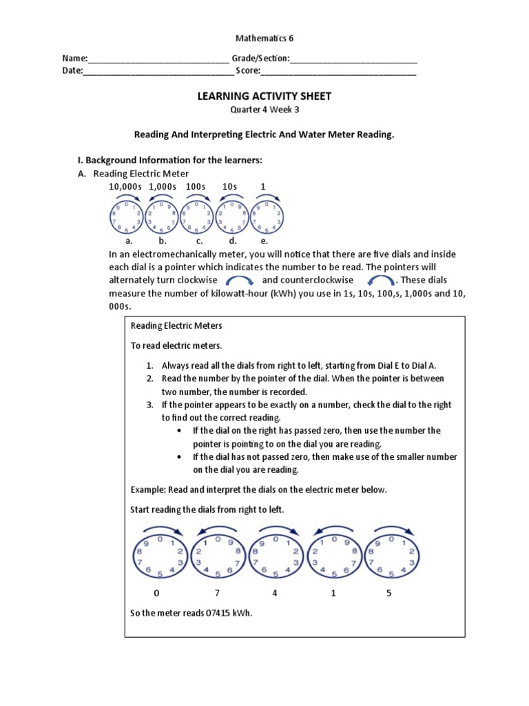 Electric Meter Reading Worksheet