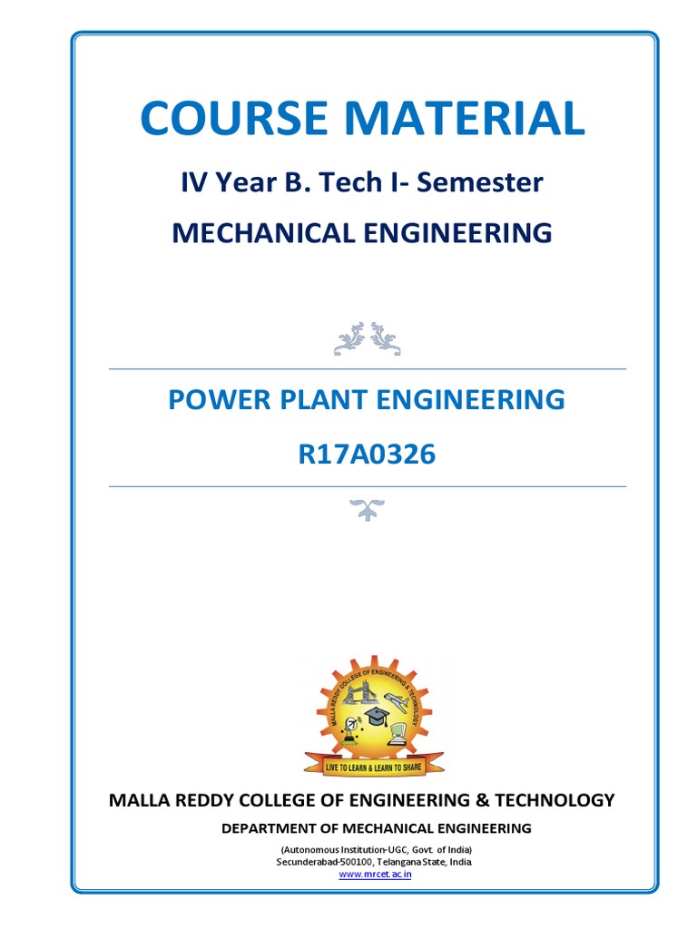 Power Plant Engineering Course Material | PDF | Boiler | Steam Engine